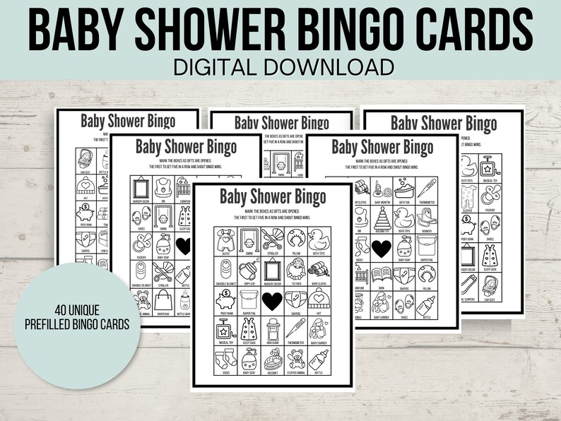 40 Baby Shower Bingo Cards Unique Prefilled Baby Bingo Game - Etsy