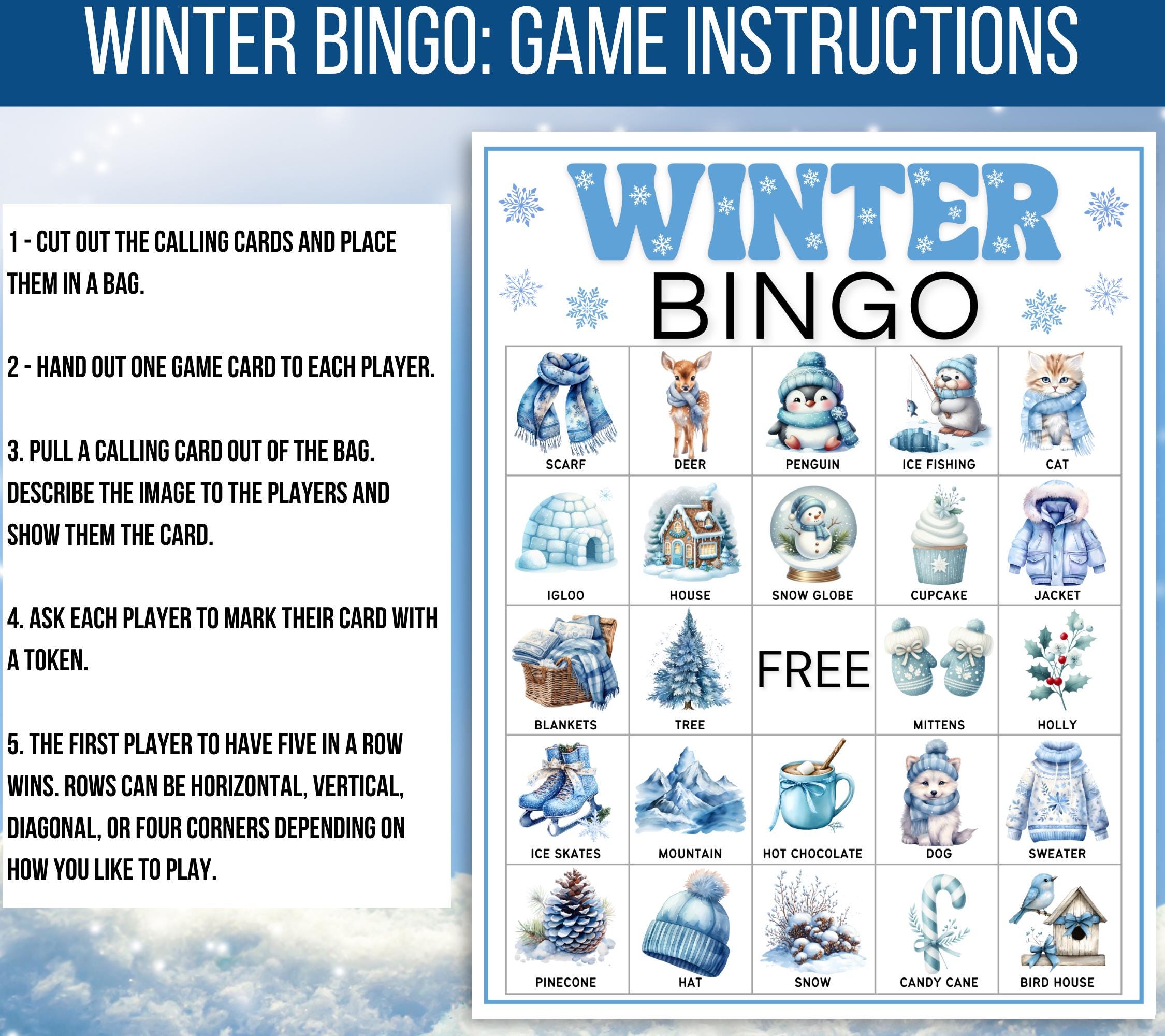 Winter Bingo, 50 Winter Bingo Cards, Winter Games, Winter Activity for ...