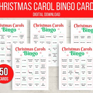 Christmas Carol Bingo, 50 Printable Christmas Carol Bingo Cards ...