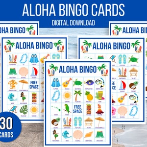Aloha Bingo, Luau Bingo, Hawaiian Bingo, 30 Printable Luau Bingo Cards ...