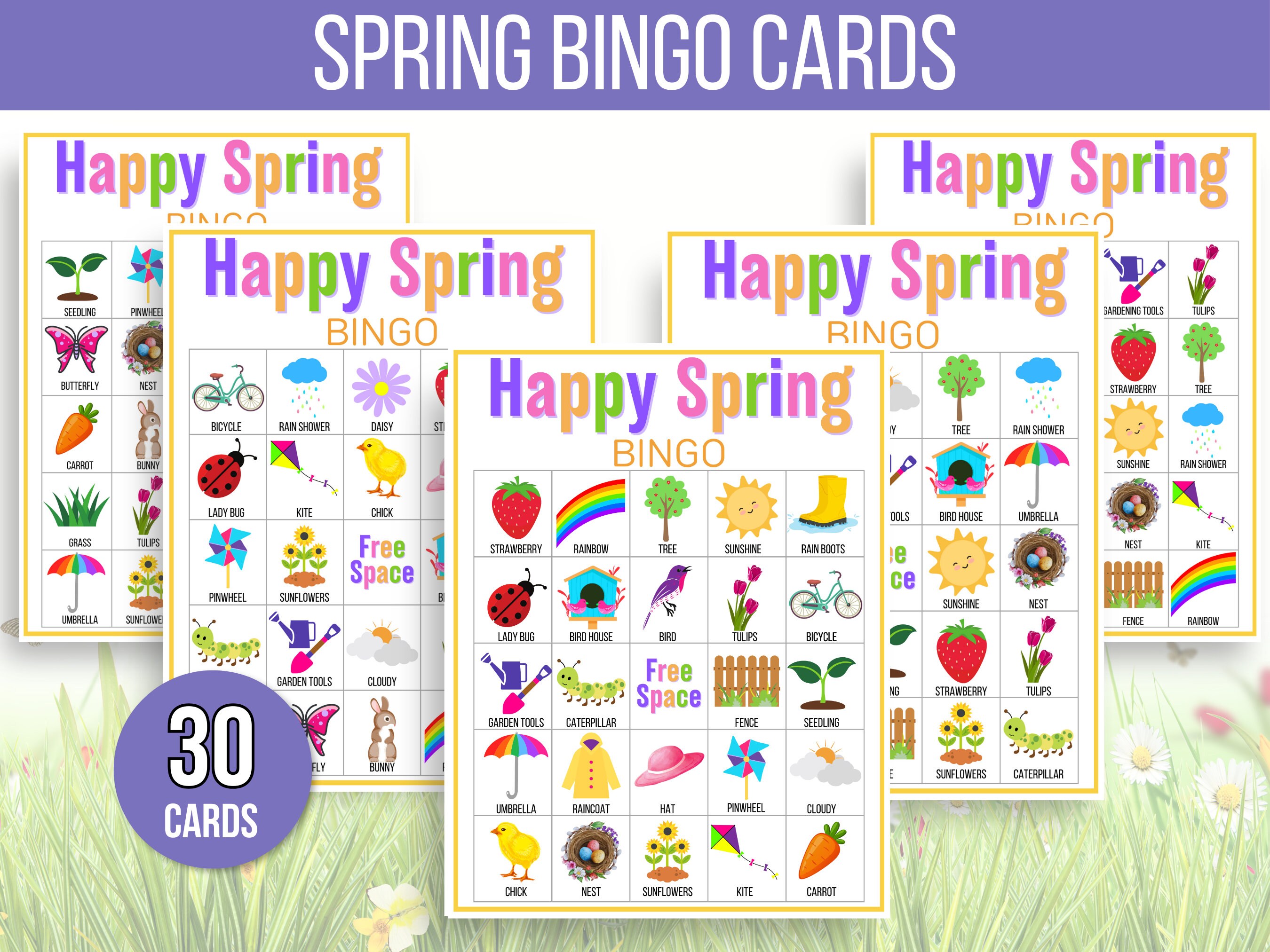 Spring Bingo, 30 Spring Bingo Cards, Spring Activity for Kids, Kids ...