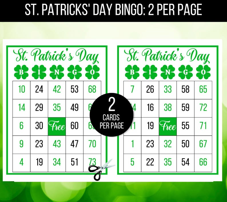 St. Patrick's Day Bingo, 100 St. Patrick's Day Bingo Cards, St. Patrick ...