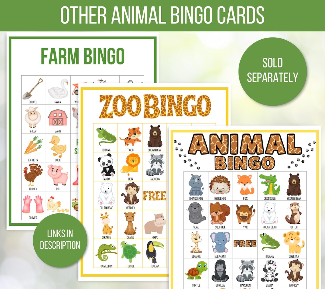 Safari Bingo, 30 Printable Safari Bingo Cards, Safari Party Game ...