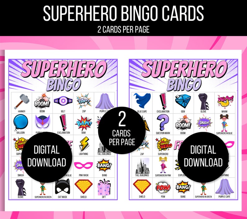 Superhero Bingo, 30 Superhero Bingo Cards, Girl Superhero Game, Girl ...