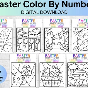 Easter Color by Number, 7 Printable Easter Coloring Pages, Easter ...