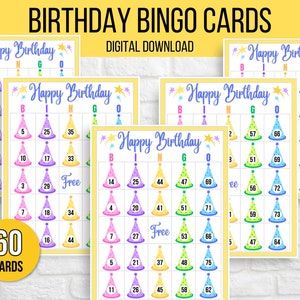 Birthday Bingo, 60 Birthday Bingo Cards, Birthday Party Game, Happy ...