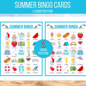 Summer Bingo, 30 Unique Printable Summer Bingo Cards, Summer Game ...