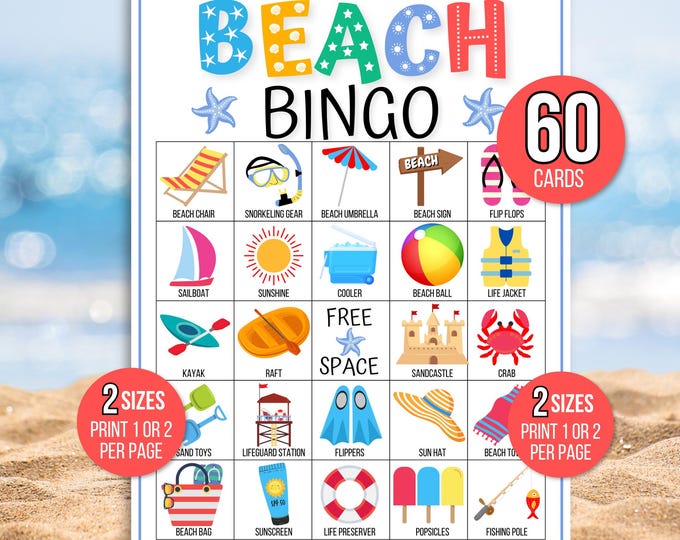 Beach Bingo Game: 30 Unique Cards, Summer Theme (digital Download ...