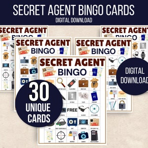 Secret Agent Bingo, 30 Printable Secret Agent Bingo Cards, Secret Agent ...