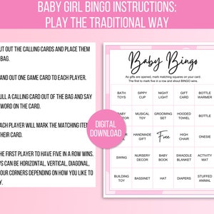 100 Baby Girl Bingo Cards, Baby Girl Bingo Game Cards, Baby Gift Bingo ...