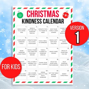 Christmas Acts of Kindness Calendar, Advent Calendar for Kid & Adult ...