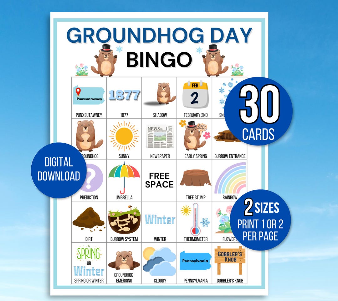 Groundhog Day Bingo, 30 Printable Groundhog Day Bingo Cards, Groundhog ...