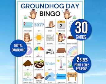 Groundhog Day Bingo, 12 Printable Groundhog Day Bingo Cards, Groundhog ...
