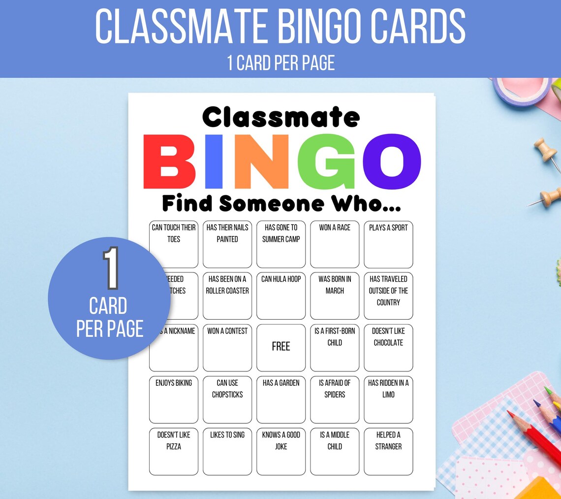 Classmate Bingo, Get to Know You Bingo, Find Someone Who Bingo, Find ...
