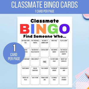 Classmate Bingo, Get to Know You Bingo, Find Someone Who Bingo, Find ...