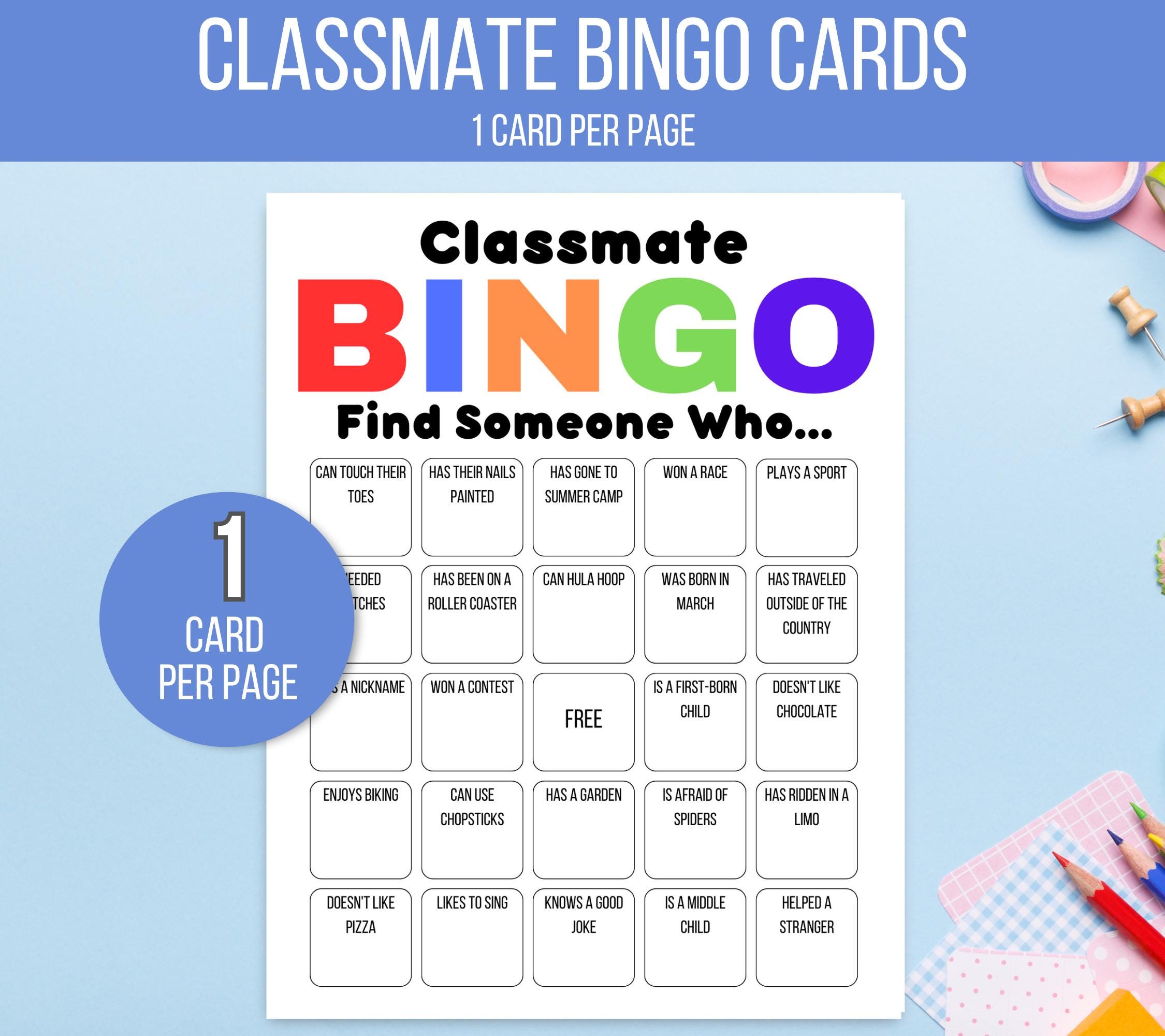 Classmate Bingo, Get to Know You Bingo, Find Someone Who Bingo, Find ...
