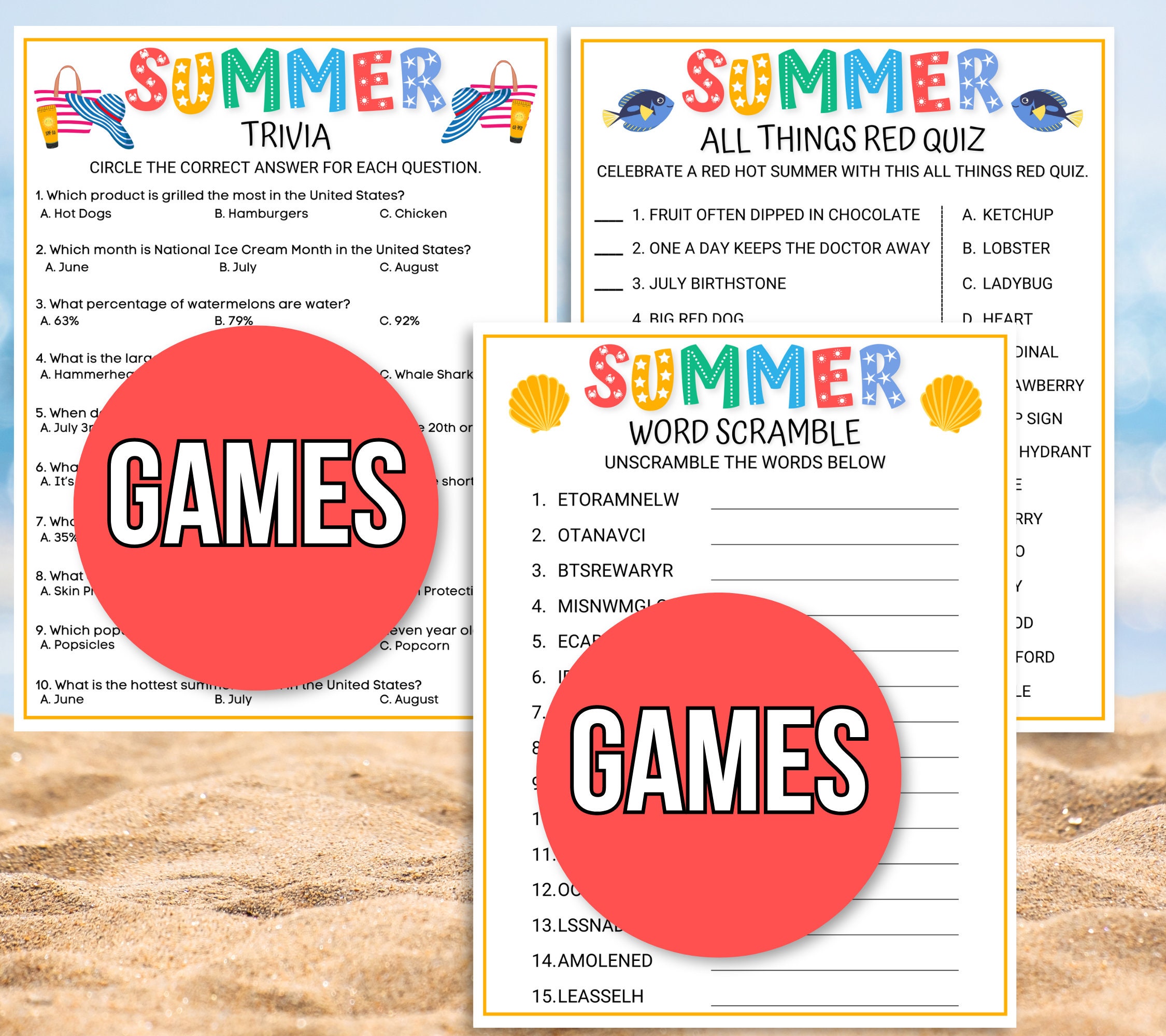 Summer Trivia Games, Summer Activities, Summer Party Games, Summer Game ...