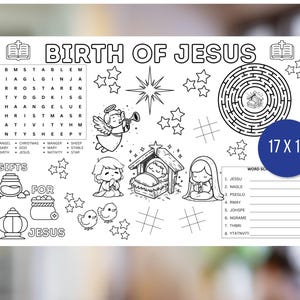 Nativity Activity Placemat, Nativity Coloring Page for Kids, Birth of ...