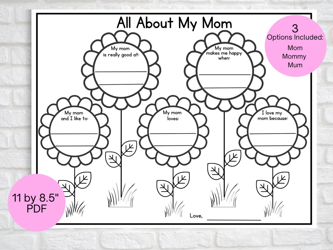 All About My Mom Fill in the Blanks Questionnaire, Mother's Day Craft ...