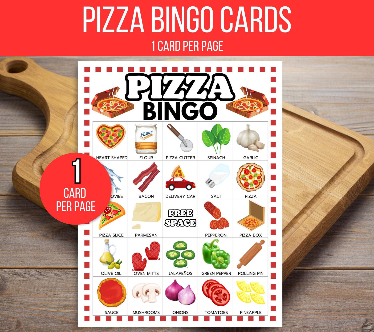 Pizza Bingo, Pizza Party Bingo, 50 Printable Pizza Bingo Cards, Pizza ...