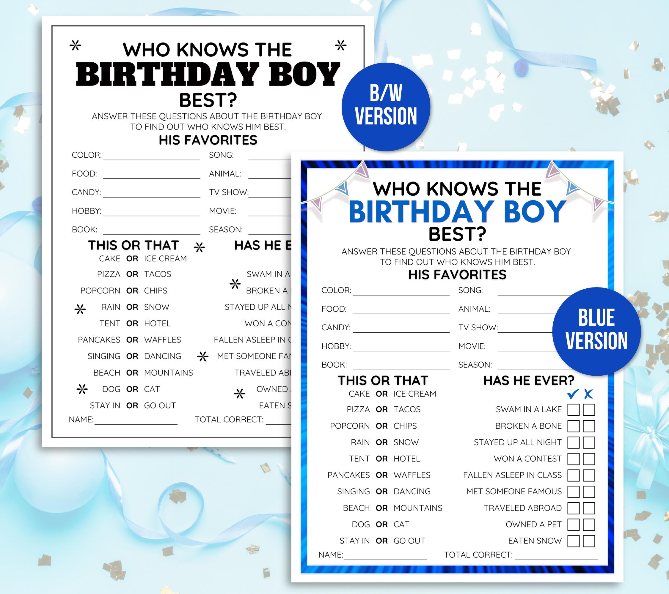 Who Knows the Birthday Boy Best, Birthday Party Game, Birthday Game for ...