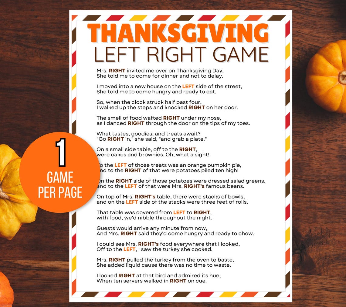 Thanksgiving Left Right Game, Thanksgiving Games, Thanksgiving Pass the ...