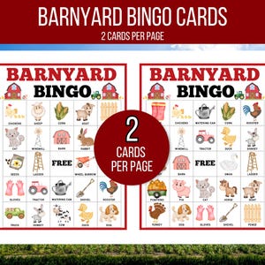 Barnyard Bingo, 30 Printable Barnyard Bingo Cards, Farm Bingo, Farm ...