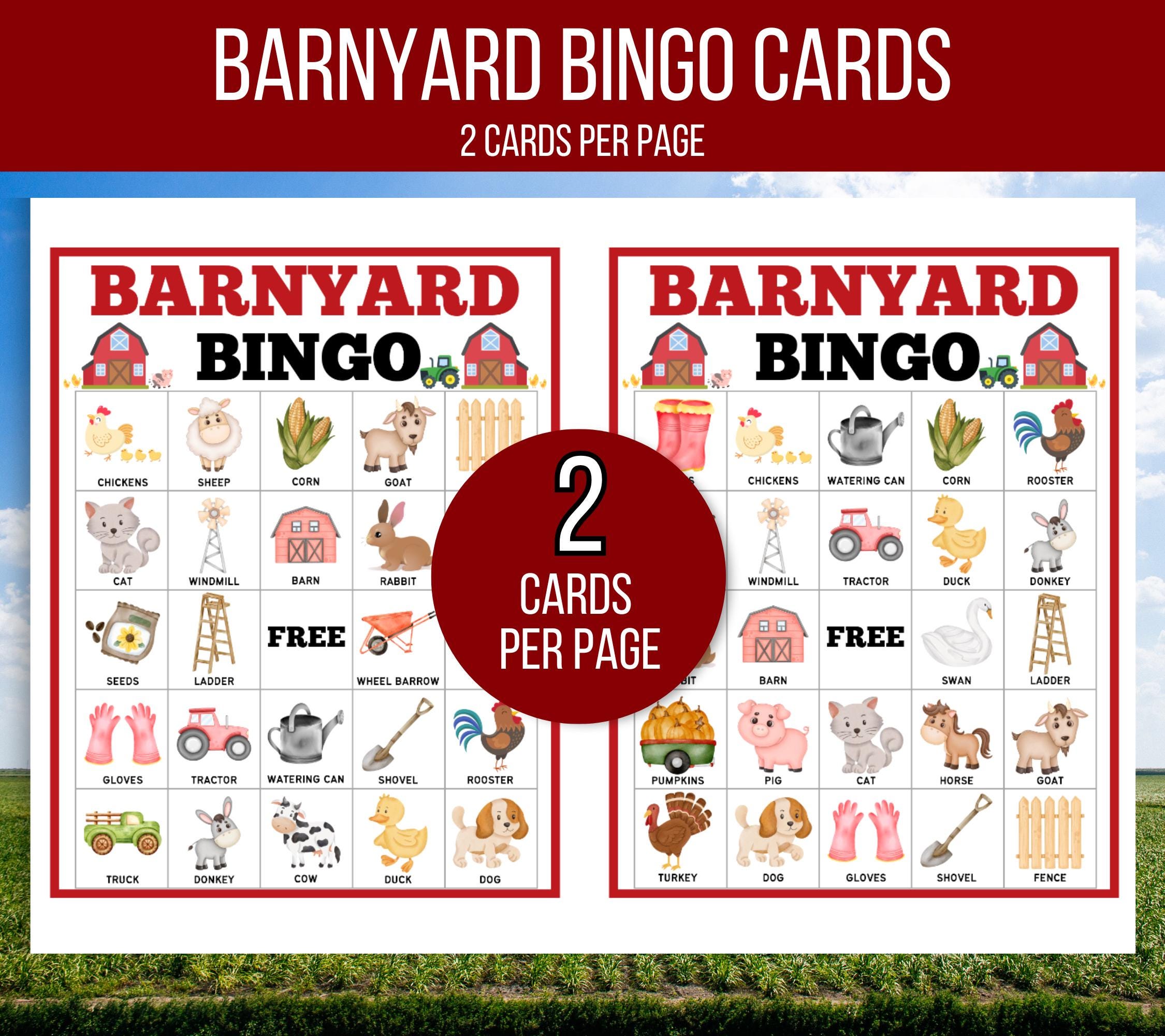 Barnyard Bingo, 30 Printable Barnyard Bingo Cards, Farm Bingo, Farm ...