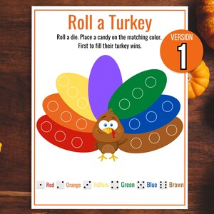 Thanksgiving Roll a Turkey Family Game, Roll a Turkey Kids Game, DIY ...