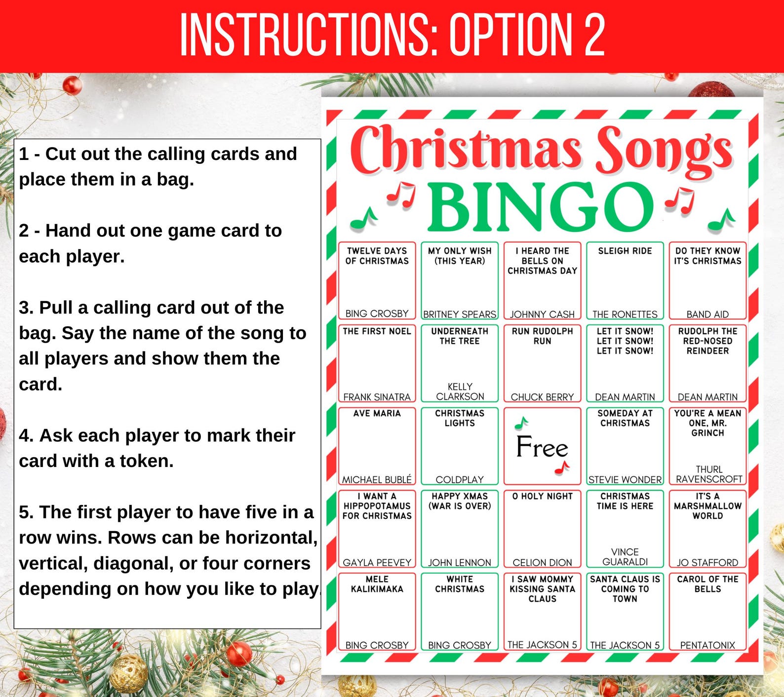 Christmas Song Bingo, Printable Christmas Song Bingo Cards, Christmas ...