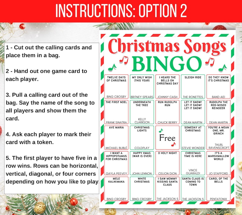 Christmas Song Bingo, Printable Christmas Song Bingo Cards, Christmas ...