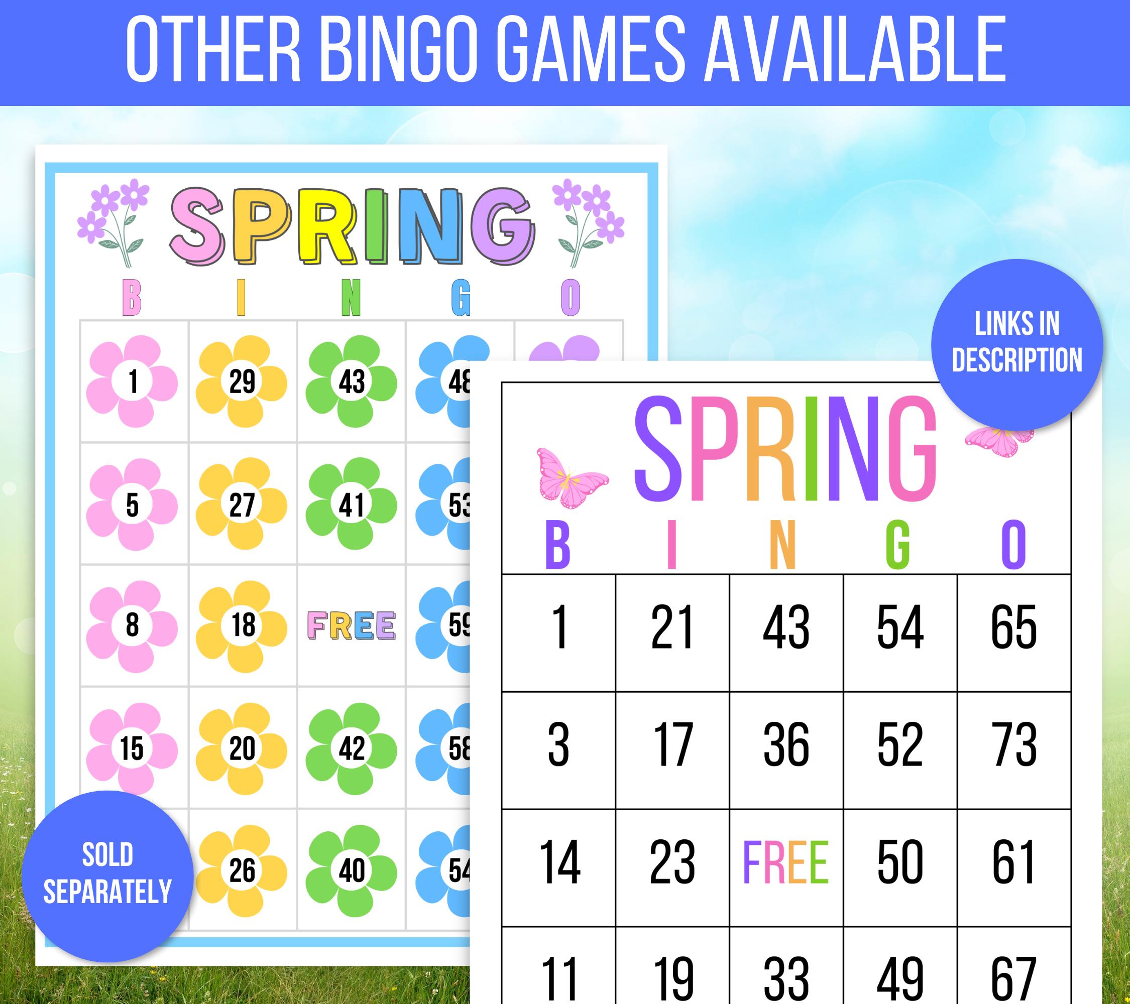 Spring Bingo, 60 Printable Spring Bingo Cards, Spring Party Game ...