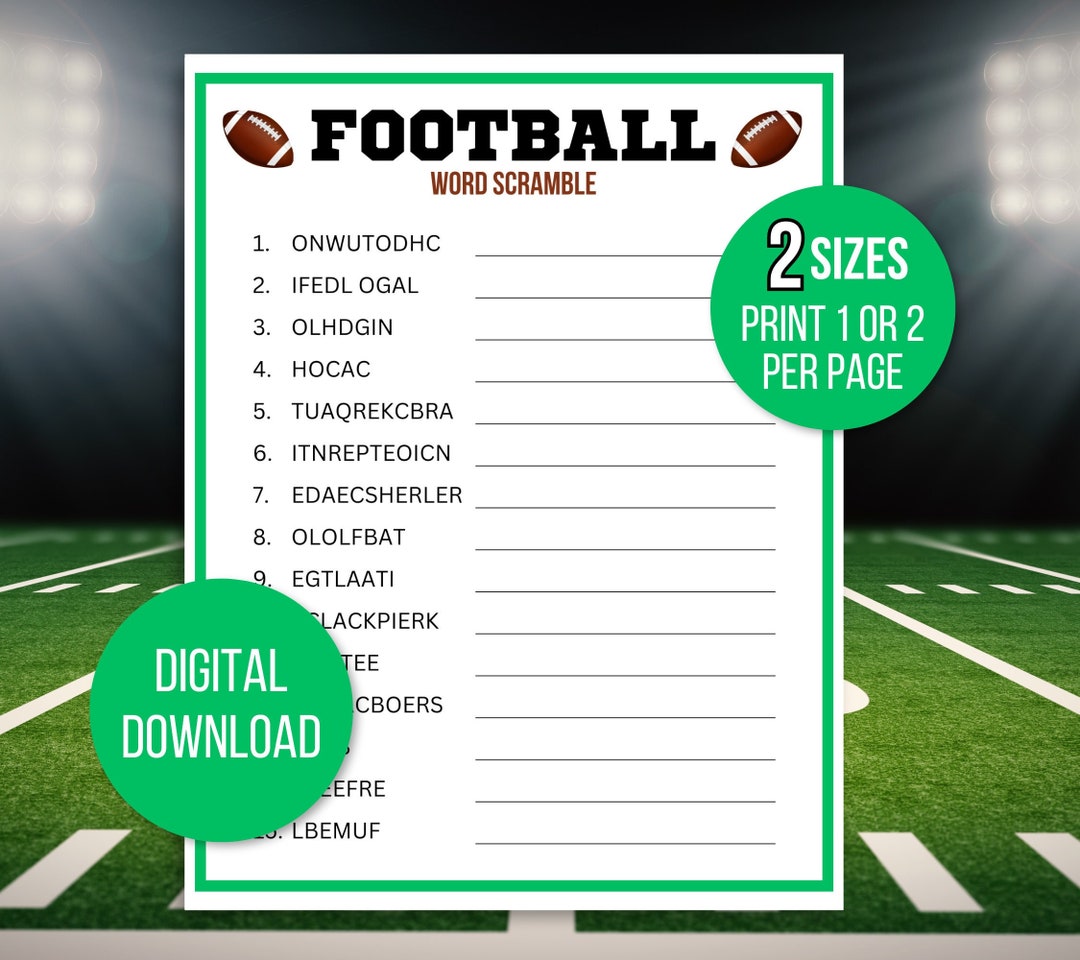 Football Word Scramble, Printable Football Word Scramble, Football ...