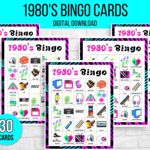 80s Bingo, 1980s Bingo, Retro Bingo, 30 Printable 1980s Bingo Cards ...