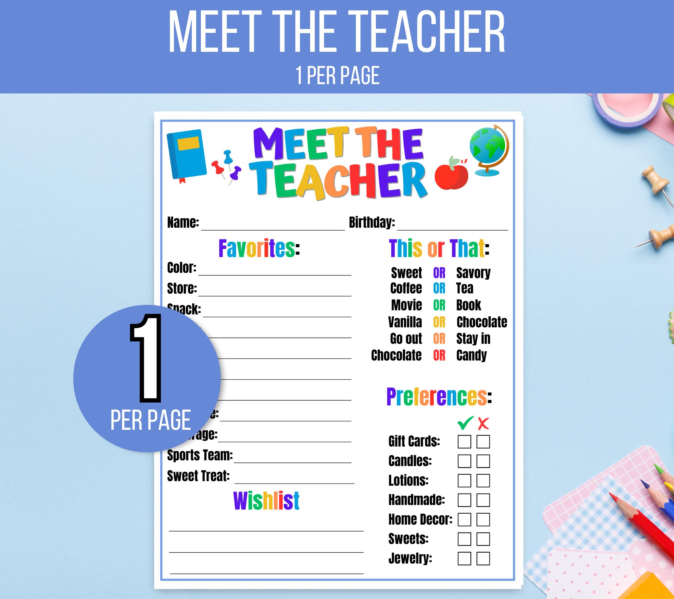 Teacher Favorite Things Questionnaire, Meet the Teacher Questionnaire ...