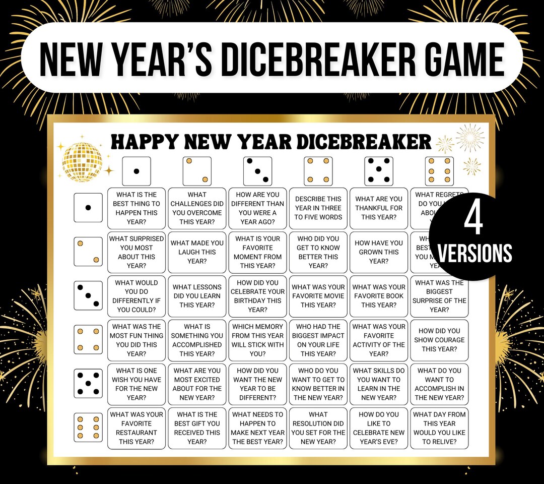 New Years Eve Dicebreaker, New Years Dicebreaker, New Years Icebreaker ...