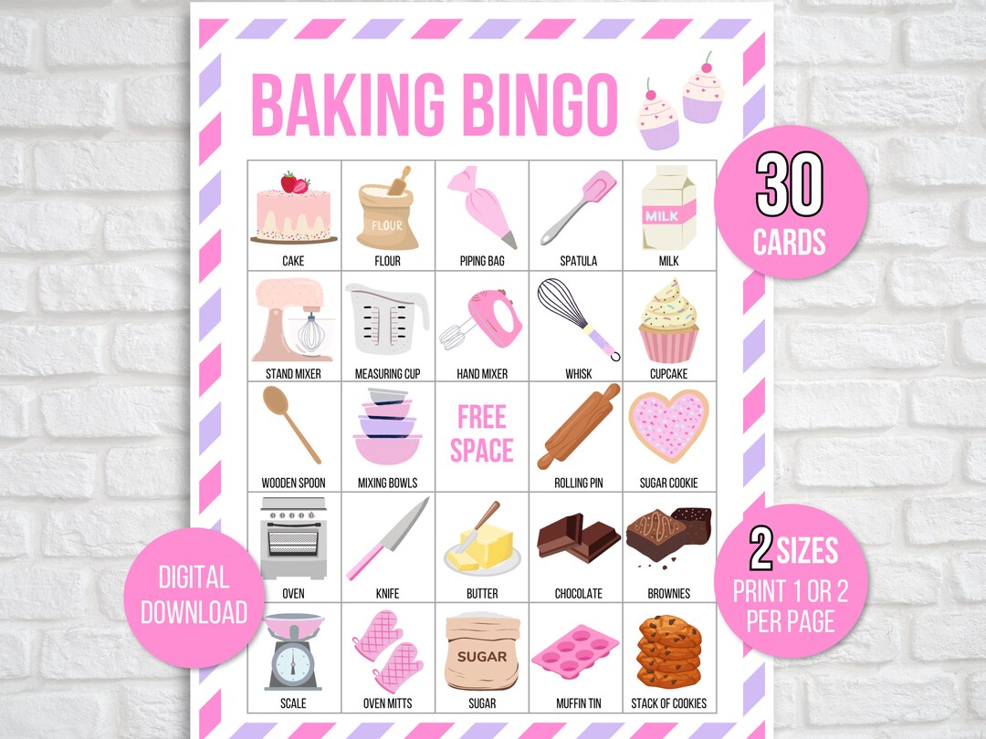 Baking Bingo, 30 Printable Baking Bingo Cards, Baking Birthday, Baking ...