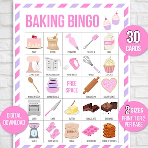 Baking Bingo, 30 Printable Baking Bingo Cards, Baking Birthday, Baking ...