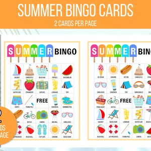 Summer Bingo, 30 Unique Printable Summer Bingo Cards, Summer Game ...