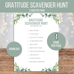 Gratitude Scavenger Hunt, Gratitude Scavenger Hunt for Kids, Gratitude ...