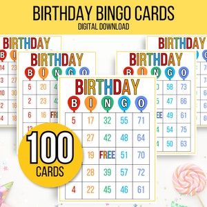 Birthday Bingo, 100 Birthday Party Bingo Cards, Birthday Game, Happy Birthday Bingo Board Game ...