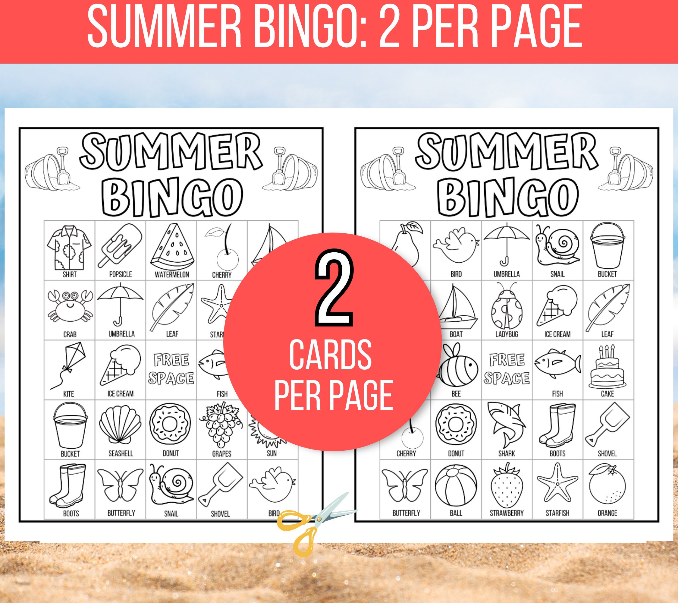 Summer Bingo, 40 Summer Bingo Cards, Coloring Bingo Game, Summer Game ...