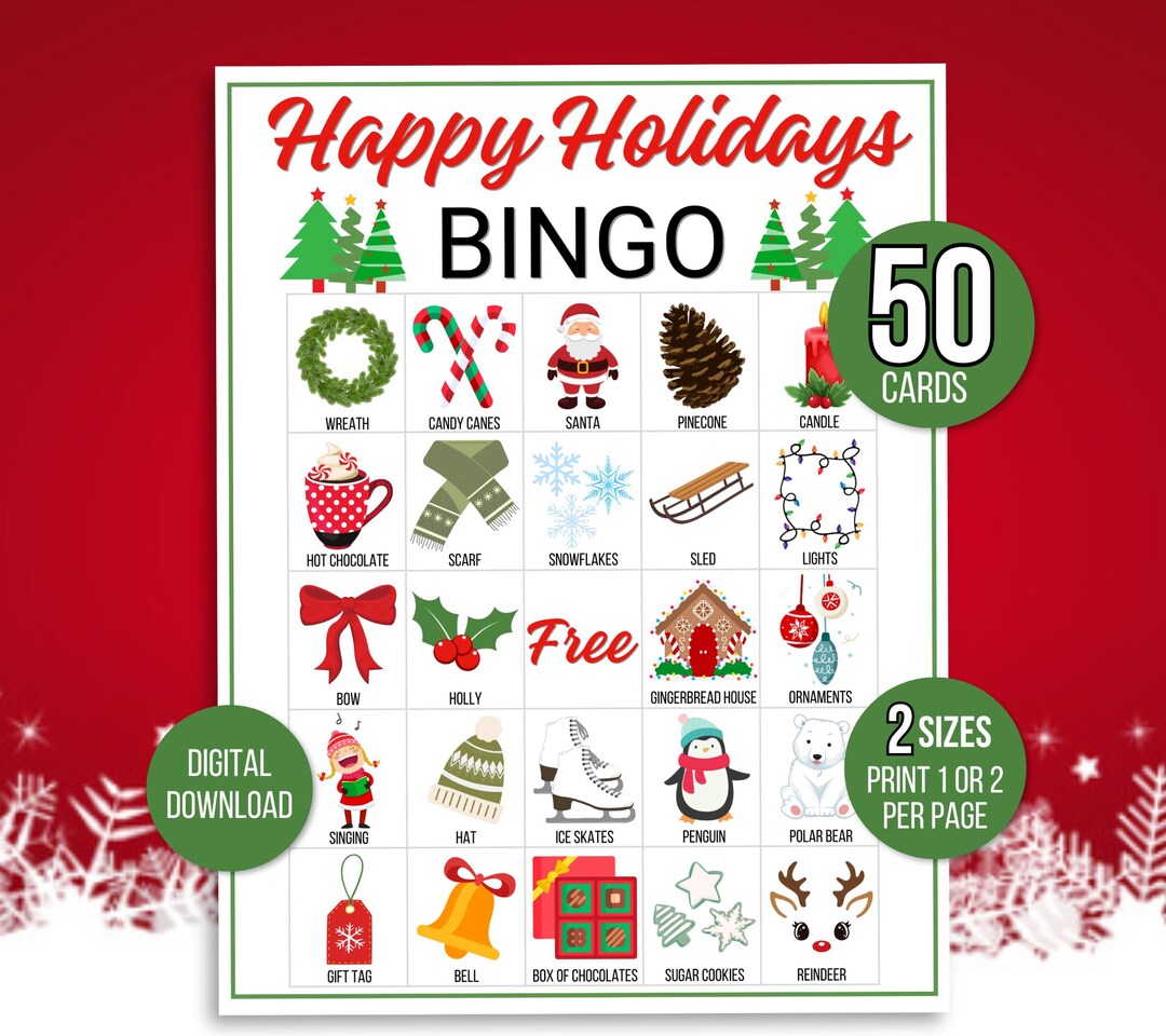 Holiday Bingo, 50 Holiday Bingo Cards, Holiday Activity, Kids Holiday ...
