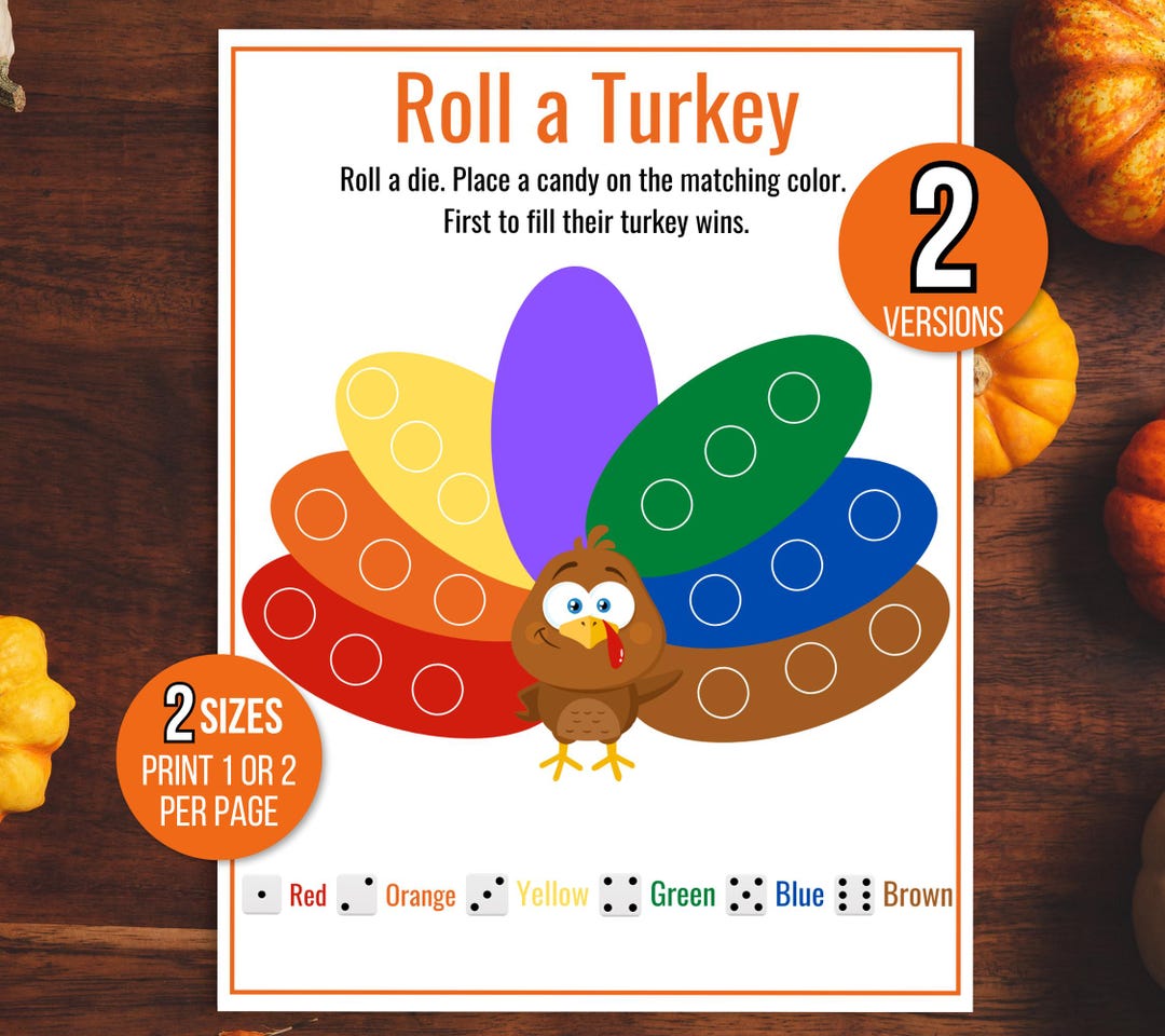 Thanksgiving Roll a Turkey Family Game, Roll a Turkey Kids Game, DIY ...