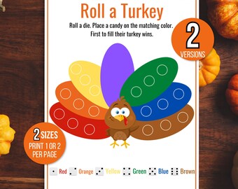 Roll a Turkey Kids Game, Thanksgiving Roll a Turkey Family Game ...