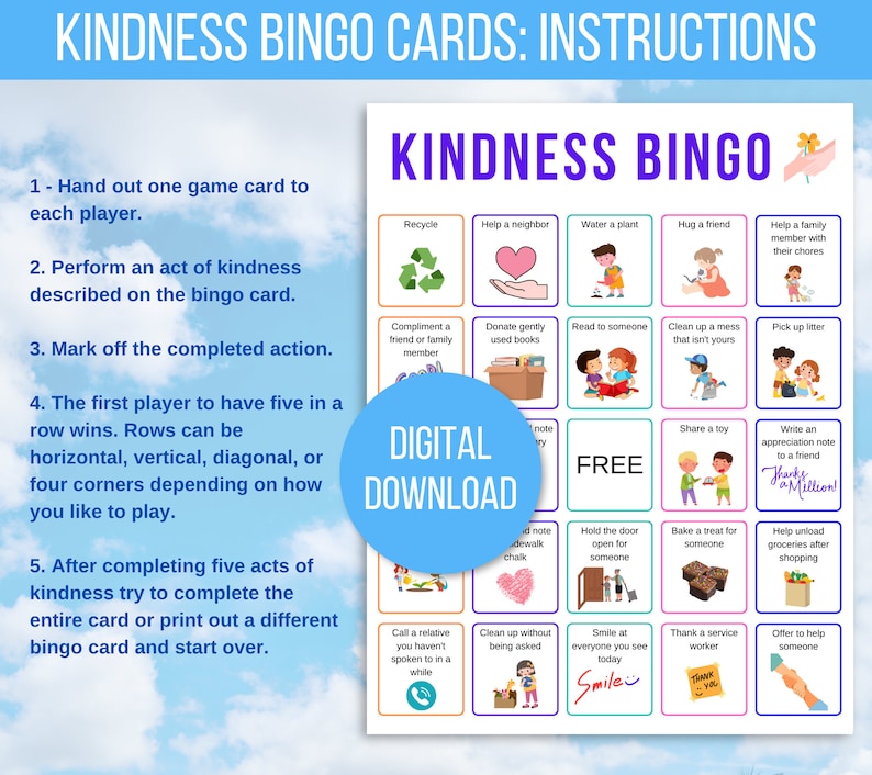Kindness Bingo, 3 Kindness Bingo Cards, Acts of Kindness Bingo, Kid's ...