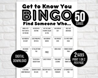 Find the Guest Human Bingo, Get to Know You Icebreaker Party Games ...