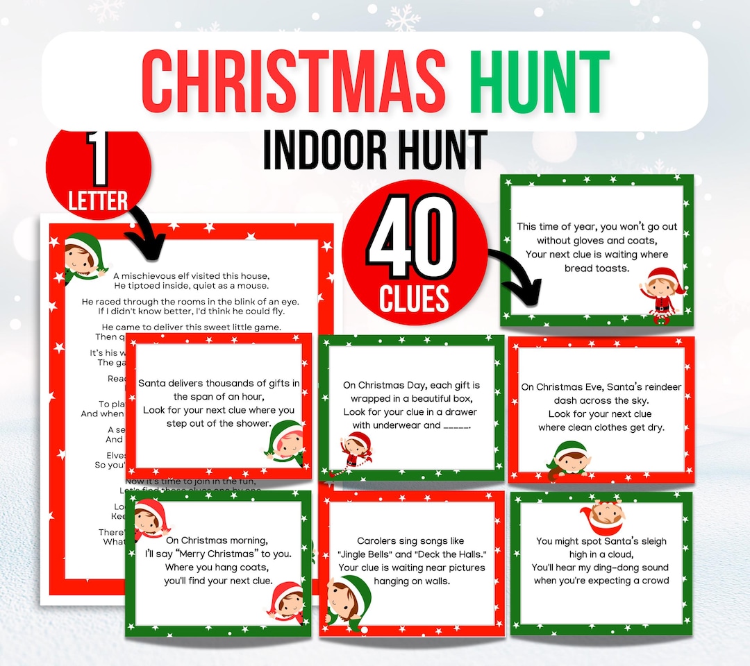 Christmas Treasure Hunt, Indoor Christmas Scavenger Hunt, 40 Treasure ...