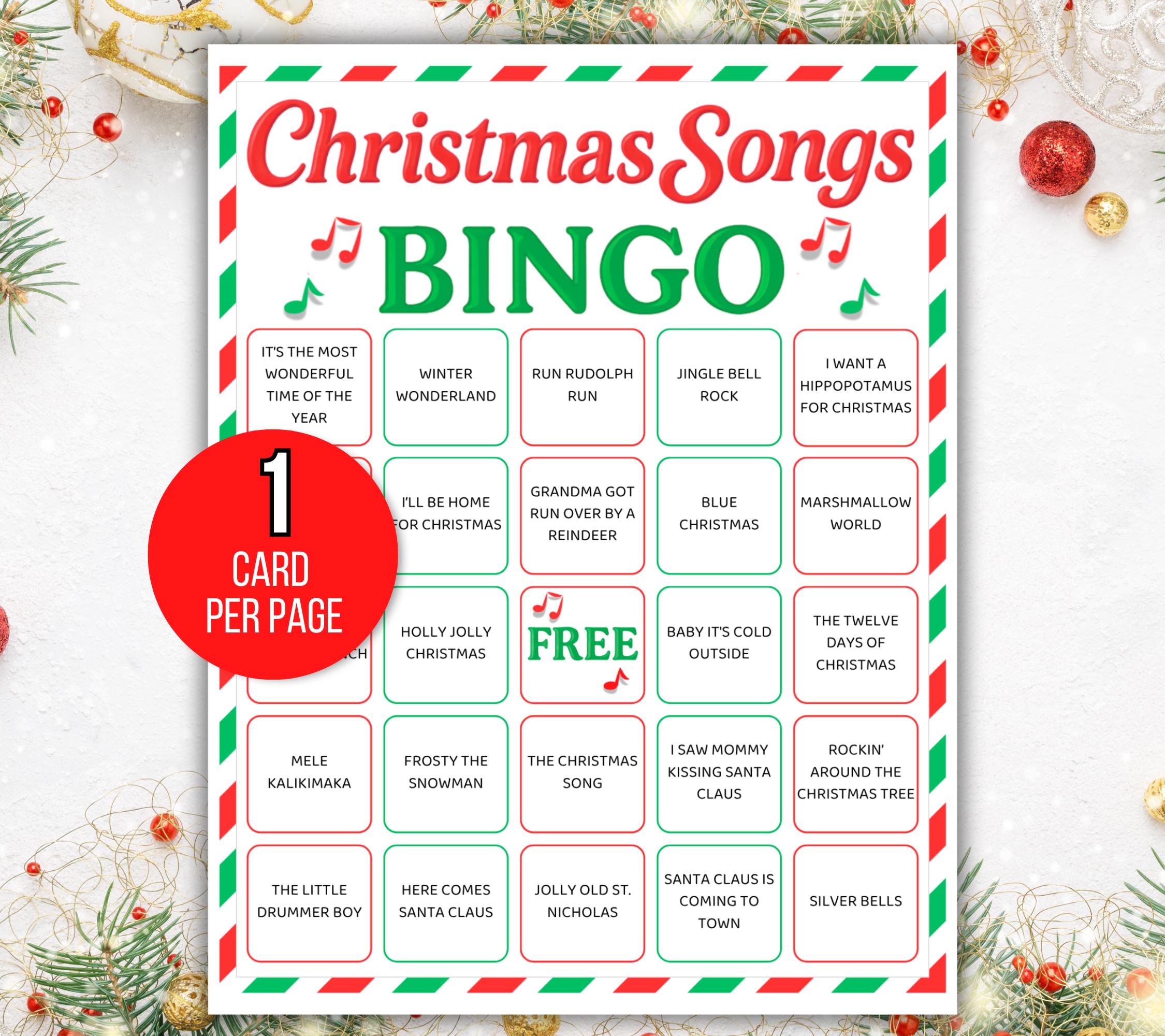 Christmas Songs Bingo, 50 Printable Christmas Songs Bingo Cards ...