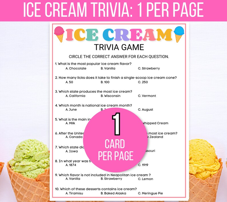 Ice Cream Trivia Game, Ice Cream Game, Ice Cream Social Game,ice Cream ...